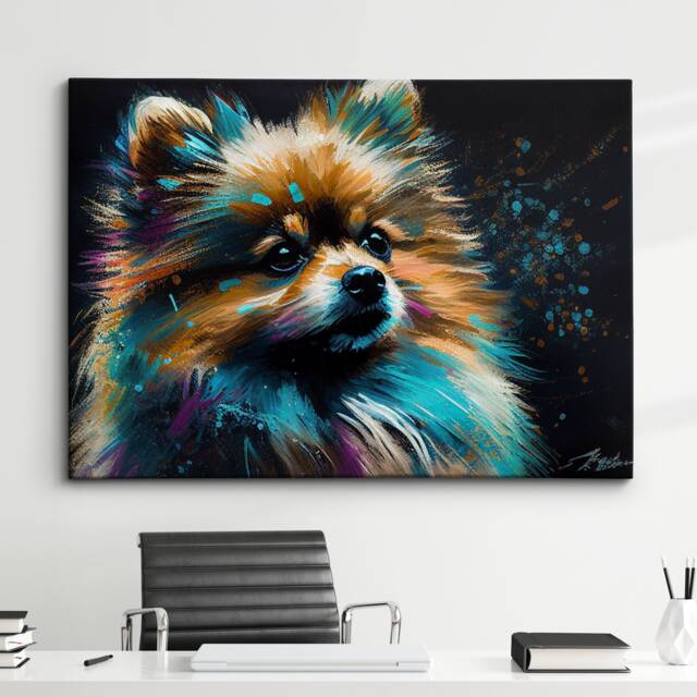 Colorful Pomeranian Dog Pet Abstract Modern Oil Painting Wall Art ...