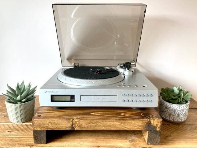 Record Player Stand - Desk Organiser Amp Riser Shelf Storage Rustic ...
