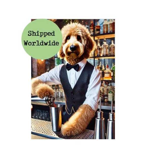 Golden Doodle Bar Man Print - Funny Dog Bartender Picture Pub ...