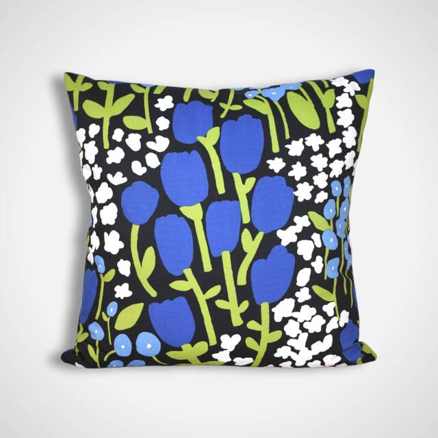 Blue Flower Cushion Cover, Scandinavian Fabric, Abstract Botanical ...