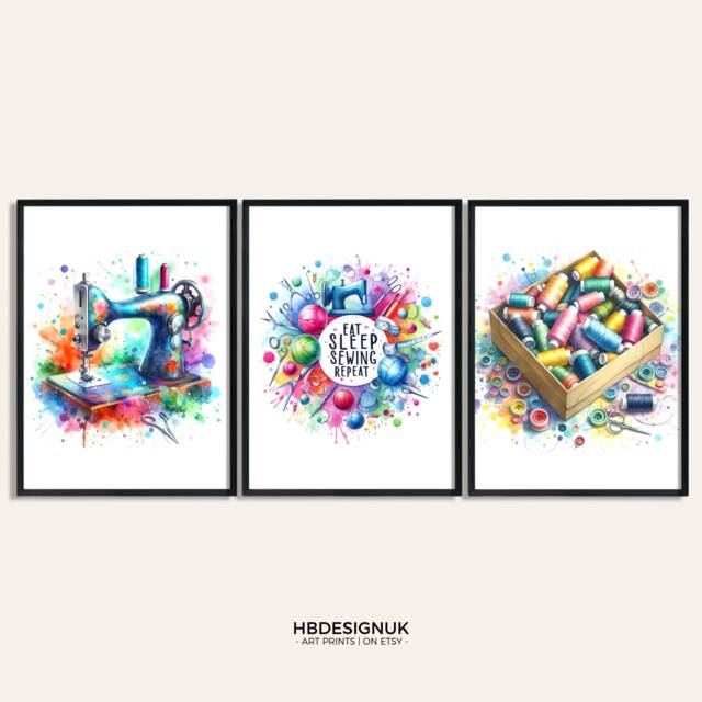 Sewing Wall Art - Set Of 3 Prints - Watercolour Print Picture Posters ...