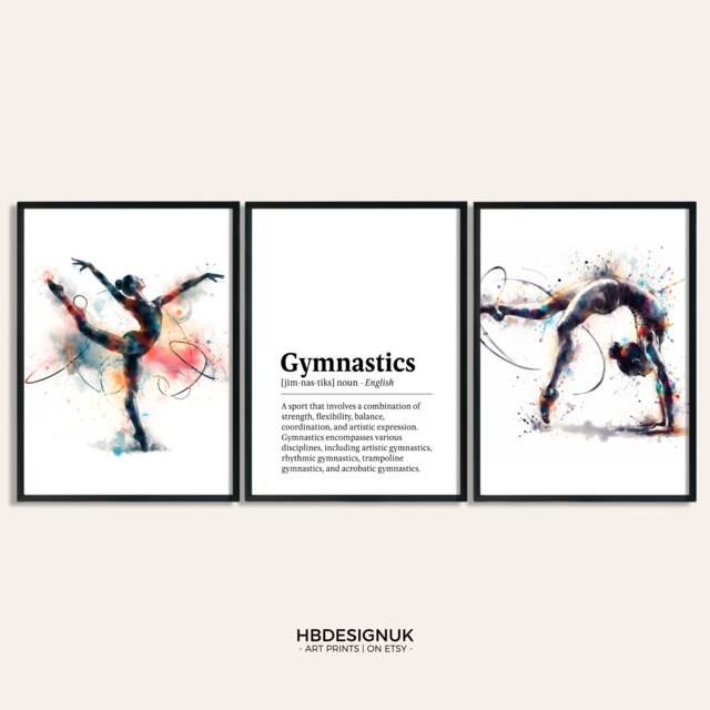 Gymnastics Print Poster Set - Of 3 Posters - Watercolour Art Painting ...