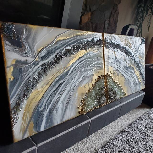 Silver Gold Resin Geode Art, Wall 3D Painting , Crystal Decor, Luxury ...
