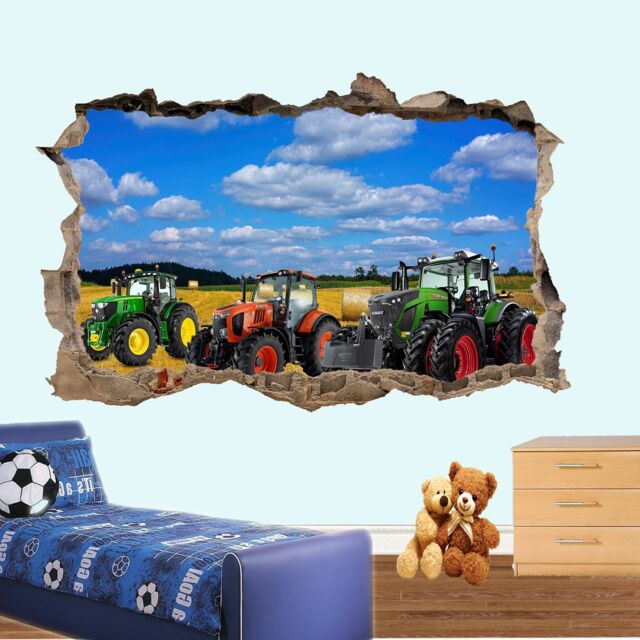 Powerful Modern Tractors Fields Hay Stacks Wall Art Sticker Decal Mural ...