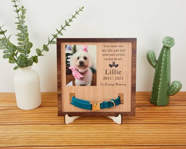 Memorial Pet Collar With Photo, Custom Standing Frame, Puppy Wood Frame ...