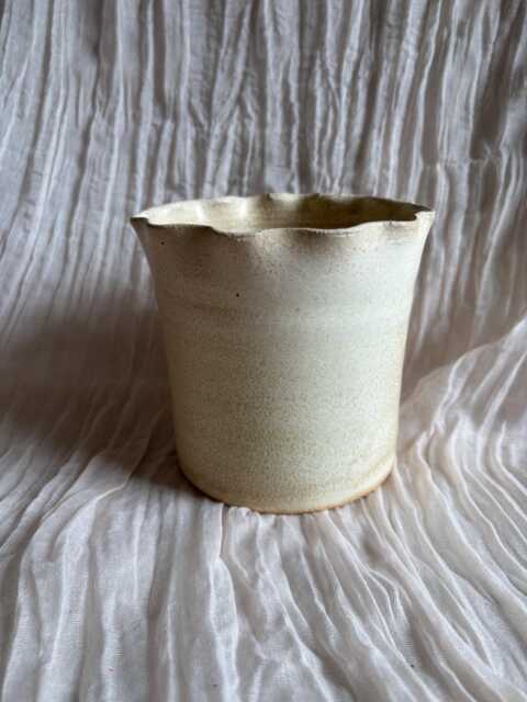 Cream Scalloped Planter, Handmade Glazed Pot, Cream Plant Large Vessel ...