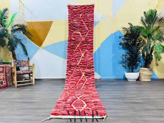 Custom Red Runner Rug, Handmade Hallway, Entryway Large Runner Moroccan ...