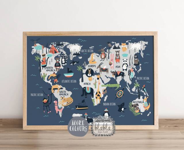 World Map For Kids, Kids Map, Pink Nursery Art, Animals Girls Room ...