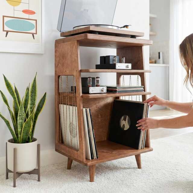 Mid Century Modern Record Player Table, Vinyl Records Storage, Plywood ...