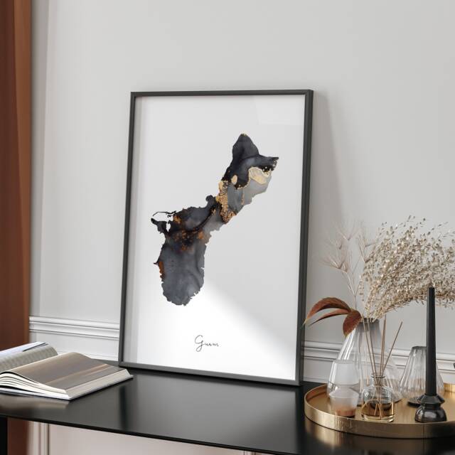 Guam Map Black & Gold Wall Art Print [Ev] by Etsy | ufurnish.com