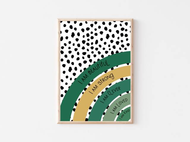 Affirmation Dalmatian Monochrome Nursery Print - Rainbow Kids Bedroom ...