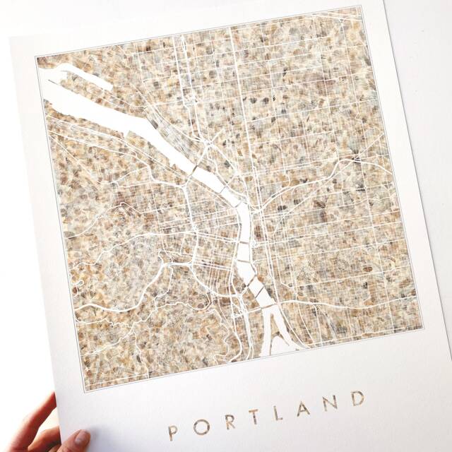 Portland Map Urban Fabric Watercolor Texture Painting Oregon City Plan ...