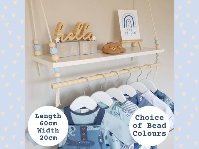 Nursery Shelf With Clothes Rail, White Shelves, Swing Rope Shelf ...