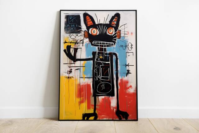 Basquiat Cat Wall Art in Different Sizes & Frames Or Canvas - Abstract ...