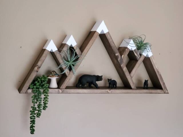 Wooden 5-Peak Mountain Shelf, Rustic Shelves, Geometric Nursery Wall ...