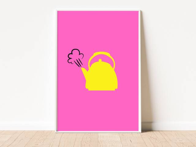 steamy Kettle Print - Dopamine Pink Neon Yellow Wall Art Abstract ...