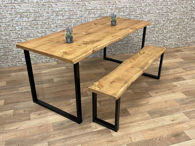Industrial Dining Table, Live Edge Steel Square -Frame Kitchen Rustic ...