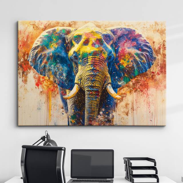 Elephant Animal Abstract Oil Painting Colourful Paint Splatter Style ...