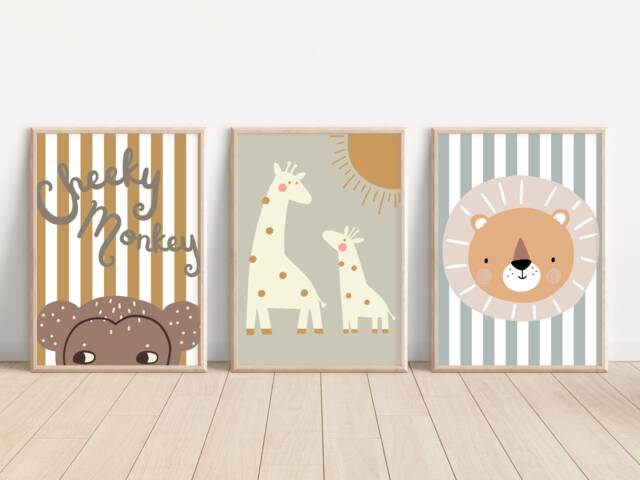 Set Of 3 Safari Animal Prints With A Boho Colour Scheme Perfect For ...