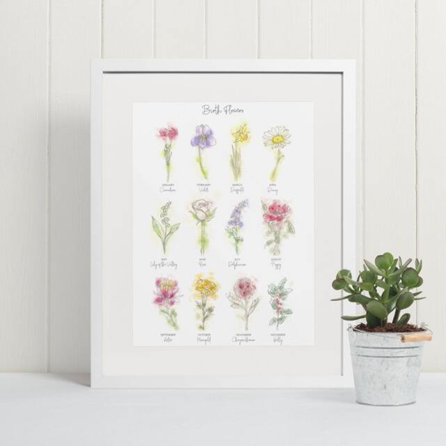 Birth Flower Art Print, Flower Wall Art, Floral Home Decor ...