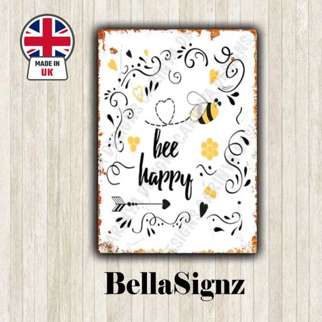 Bee Happy Metal Sign Honey Decor, Garden Shed Art by Etsy | ufurnish.com