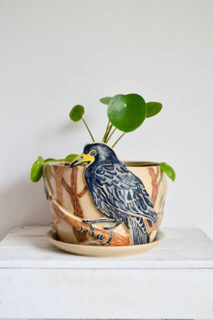 Custom Crow Ceramic Planter-Handmade Planter-Bird Planter-Interior ...