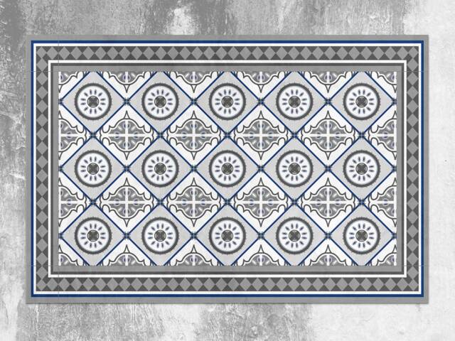 Dot & Diamond Vinyl Mat, Beige Floor Blue Rug, Tile Linoleum PVC ...