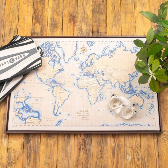 World Push Pin Scuba Map - Board White & Blue Gift For Divers Conquest ...