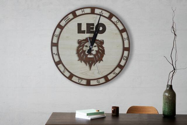 Leo Zodiac Wooden Wall Clock Lion Decor Astrology Home Bedroom ...