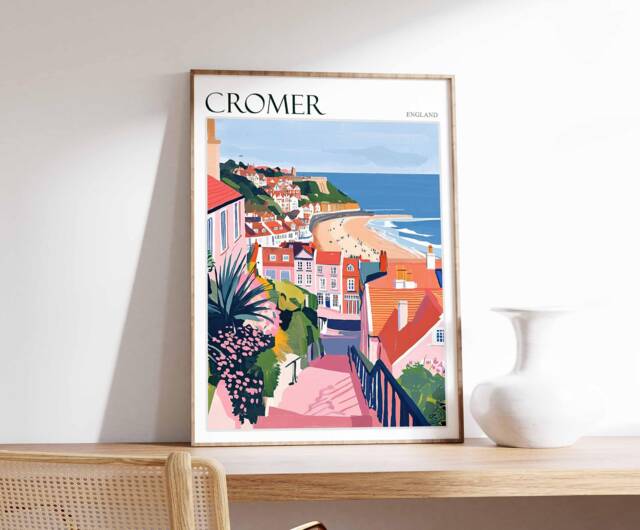 Cromer Poster, Norfolk Coastal Landscape Decor, Beach Seaside Town Wall ...