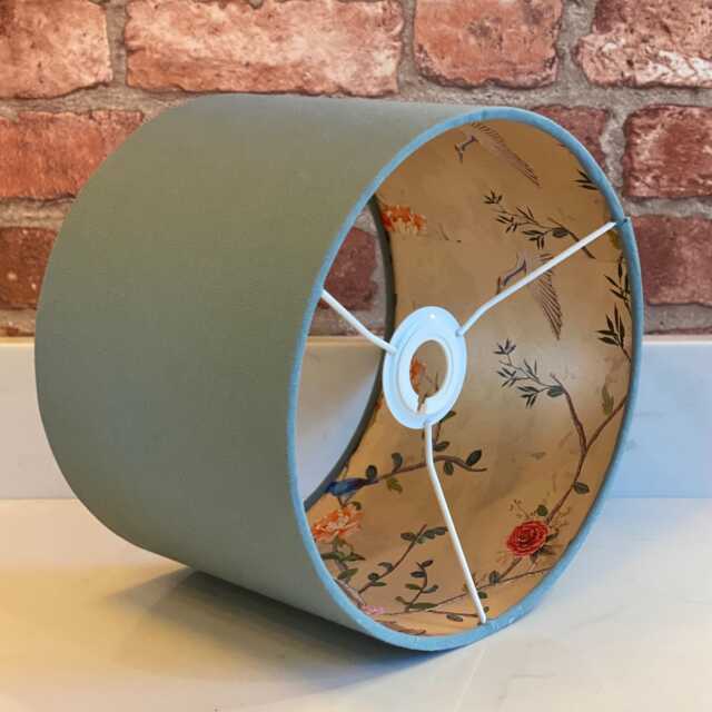 Sale - Pale Dusky Blue Linen Lampshade With Gold Chinoiserie Bird ...