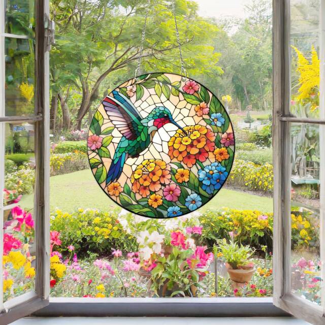 Hummingbird & Lantana Camara Acrylic Window Hanging, Wall Art, Acrylic ...
