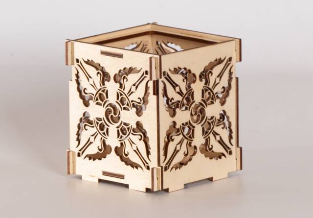 Double Vajra Ornament Wooden Tealight Shadow Lantern - Sacred Geometry ...