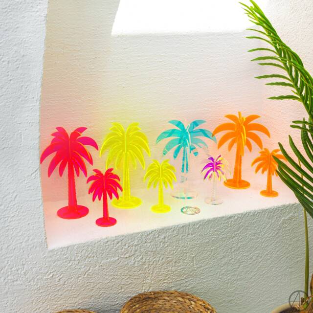 Iridescent Acrylic Palm Tree Sculpture - Vibrant Tropical Decor ...