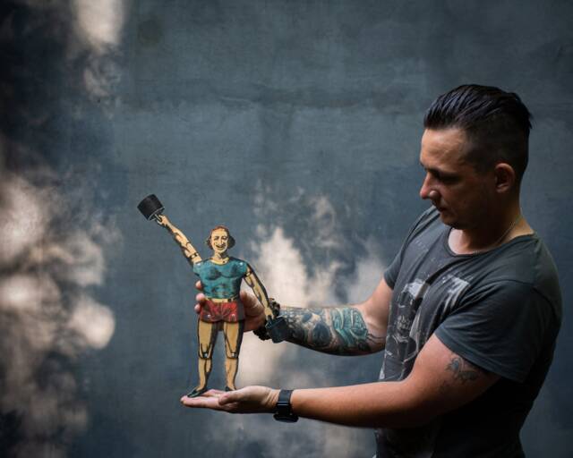 Movable Art Doll - Vintage Style Whimsical Marionette Circus Strong Man ...