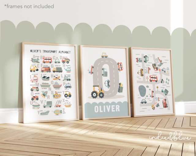 Set Of 3 Personalised Cars Posters, Vehicle Prints, Transport Alphabet ...