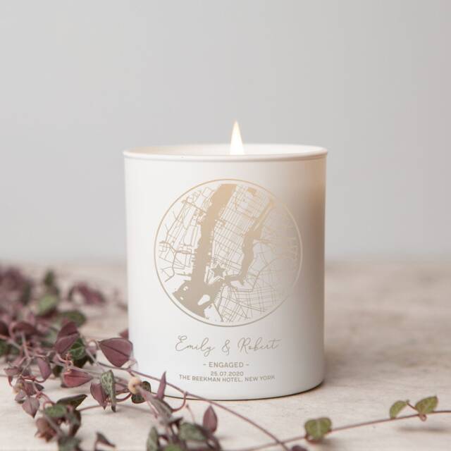 Personalised Engagement Candle Gift Engraved Map, Names & Date by Etsy ...