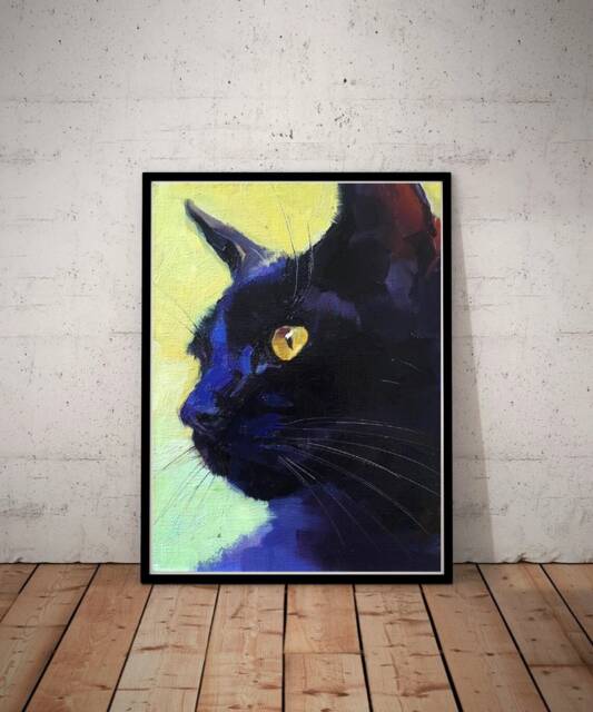 Black Cat Portrait , Black Cat Wall Art - Print -Black Artwork Home ...