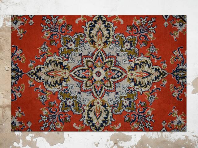 Old East Carpet Vinyl Mat, Red Linoleum Rug, Beige Floor Classical ...