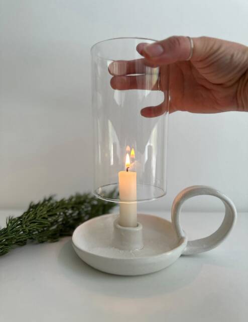 Handcrafted Ceramic Candle Holder - Farmhouse Pottery Handle Minimalist ...