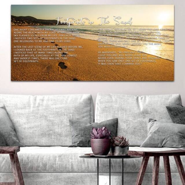 The Walk #9 Footprints in The Sand Wall Art Decor Canvas Hanging Print ...
