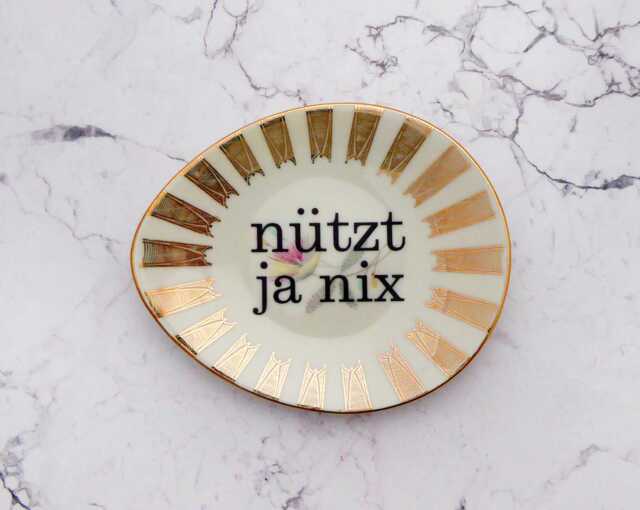 Wall Plate N??tzt Ja Nix Typo 11 cm Vintage Deko Deko Flowers Gold Edg ...