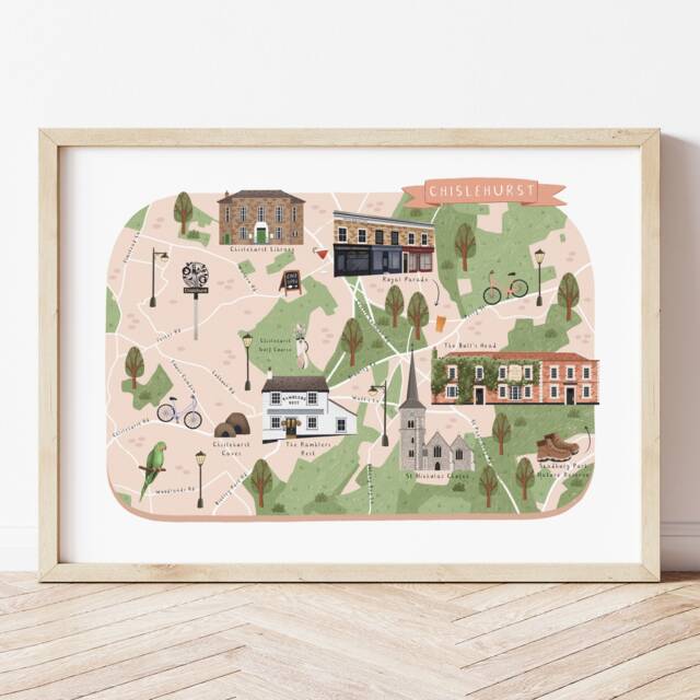 Chislehurst Map, Illustrated Map Of Chislehurst, Poster, Print, Wall ...