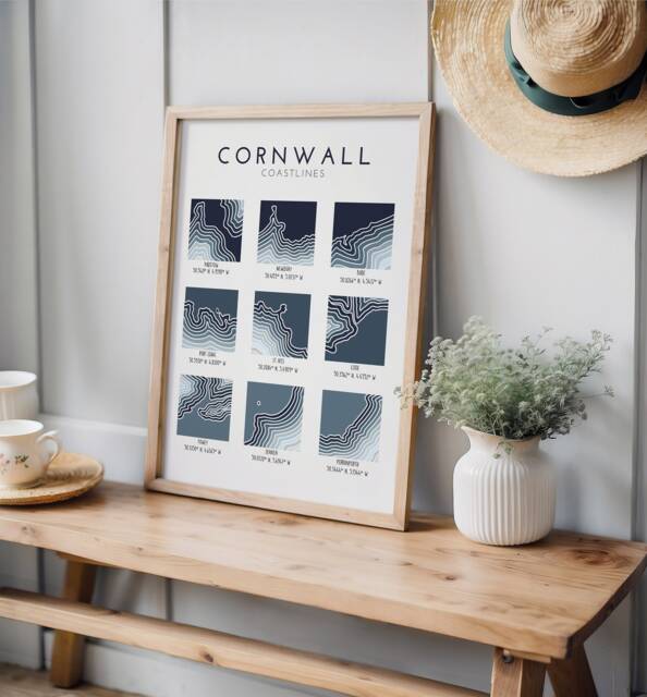 Cornwall Coastlines Map Art Print Minimalist Coastal Wall Decor by Etsy ...