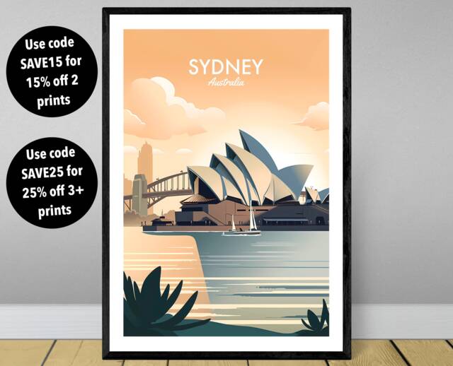 Sydney Australia Travel Poster Art Print, Poster, Unframed by Etsy ...