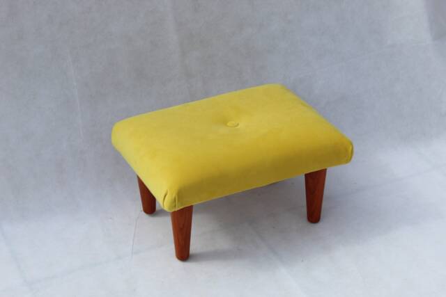 Small Buttoned Footstool Pouffe - Warwick Fabrics Plush Velvet Daffodil Yellow Stool- Foot Rest ...
