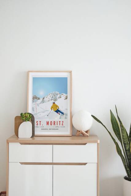 st. Moritz, Switzerland Vintage Snowboard/Ski A3 A4 Travel Poster Art ...