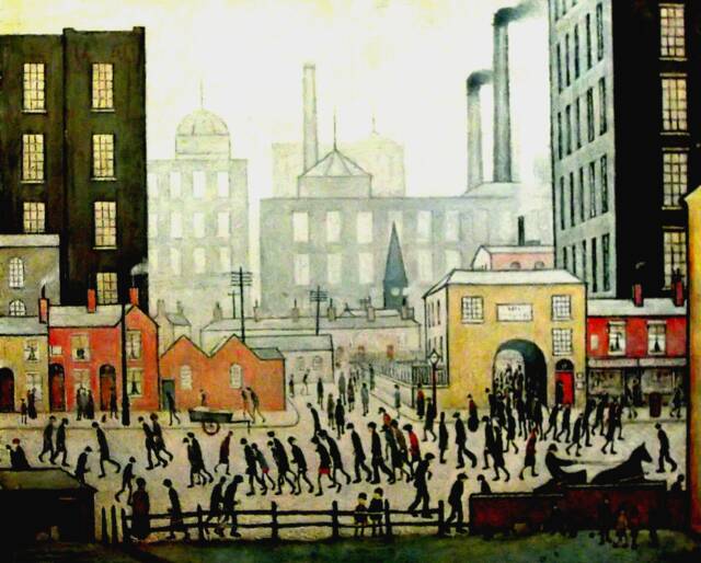 L S Lowry Authentic Art Print - Coming From The Mill Textured Image ...