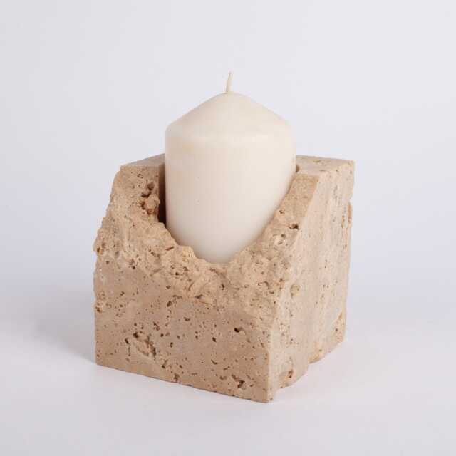 Beige Travertine Candleholder, Natural Stone Cylinder Candleholder Holder, Big Marble Candle by ...
