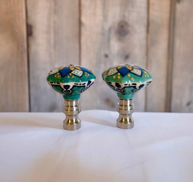 Set Of 2 Gorgeous Porcelain Floral Lamp Shade Finials, Harp Toppers - 2 ...